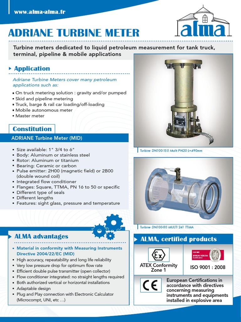 Alma Turbine Meter | PDF | Flow Measurement | Chemical Engineering