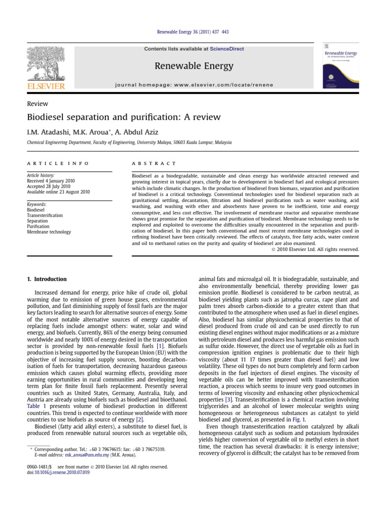 Biodiesel Separation and Purification Review | PDF | Biodiesel | Glycerol