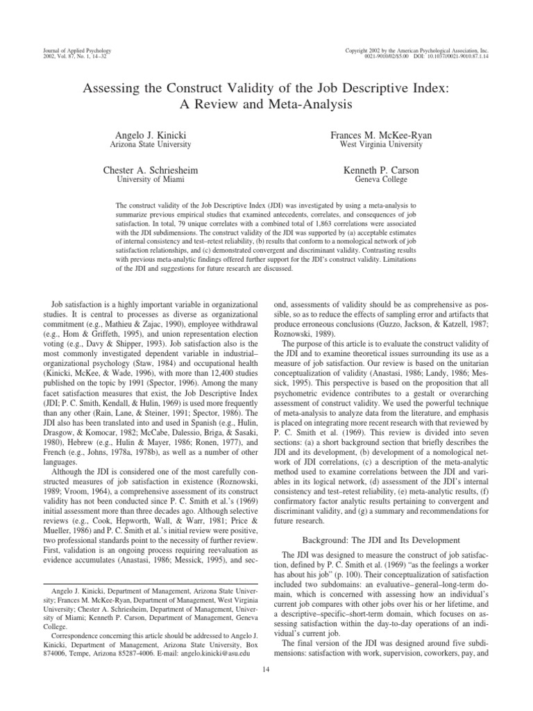 JDI Meta-Analysis 2 | PDF | Job Satisfaction | Validity (Statistics)