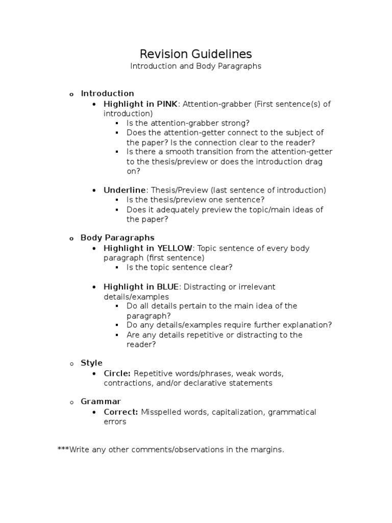 Revision Guidelines for Essays | PDF | Language Arts & Discipline
