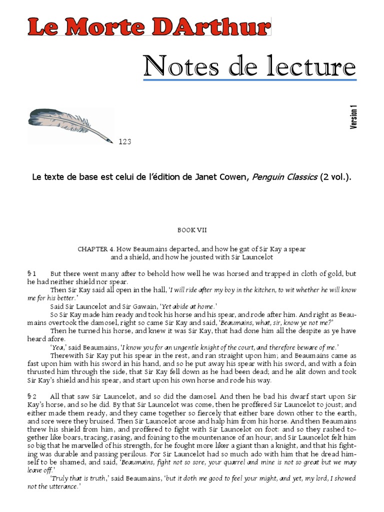 "Le Morte DArthur": Notes de Lecture Volet 123 | PDF | Armed Conflict