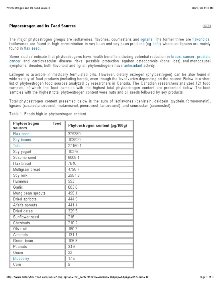 Phytoestrogen Content of Food | PDF | Soybean | Food And Drink