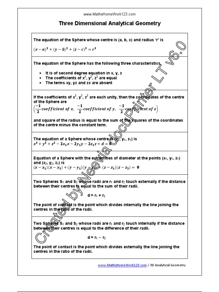3D Analytical Geometry | PDF | Sphere | Geometric Shapes