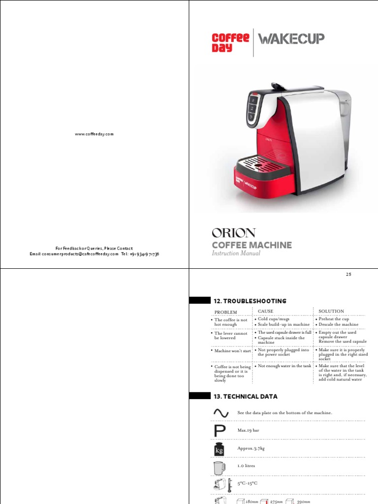 Cafe Day Orion Coffee Machine Instruction Manual | PDF | Dishwasher ...