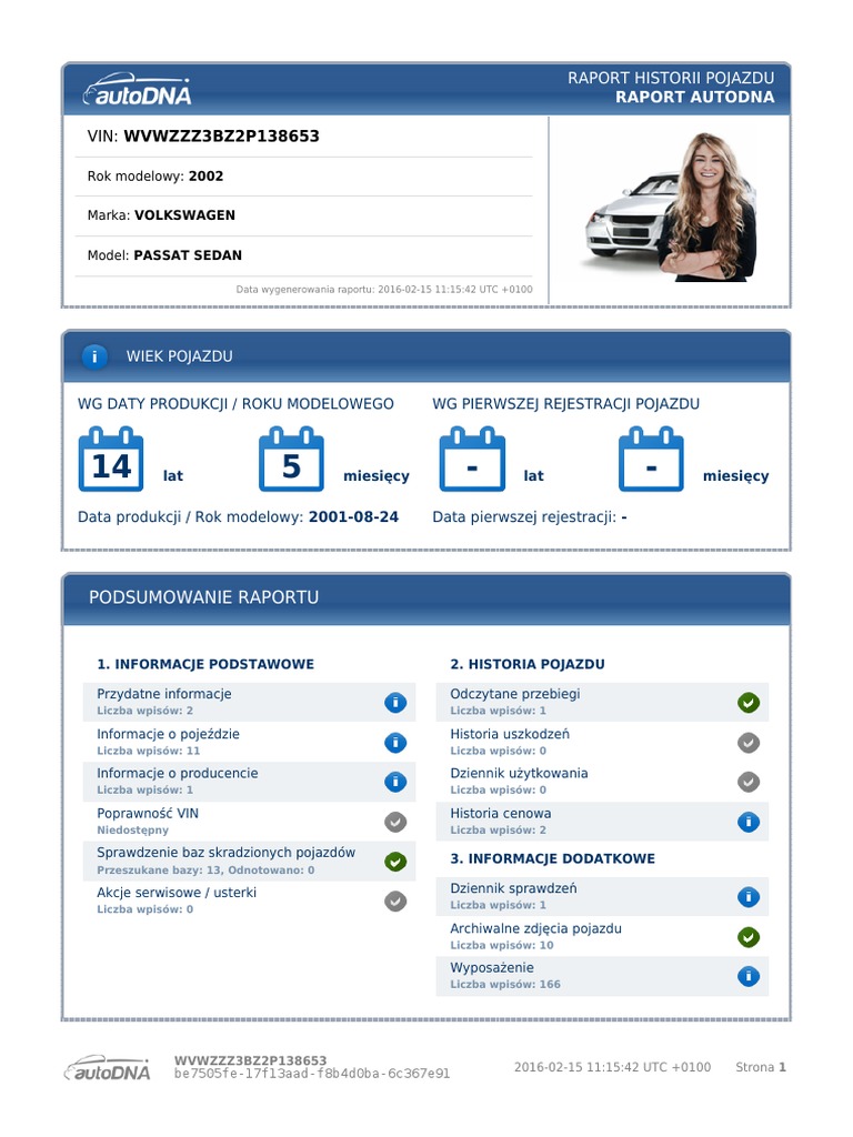Raport VIN Autodna - VW | PDF