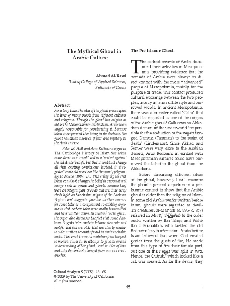 The Ghoul in Arabic Folklore | PDF | One Thousand And One Nights | Jinn