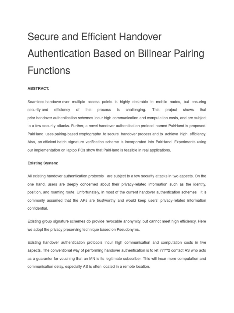 Secure and Efficient Handover Authentication Based On Bilinear Pairing Functions | PDF ...