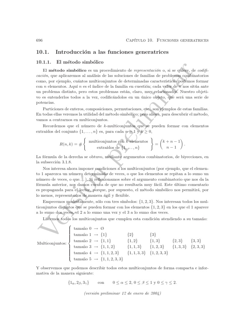 Metodo Simbolico Funciones Generatrices | PDF | Combinatoria | Análisis matemático