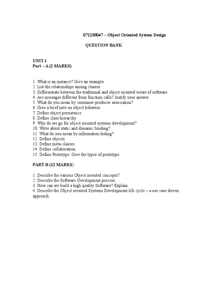 Object Oriented System Design Question Bank | PDF | Unified Modeling ...