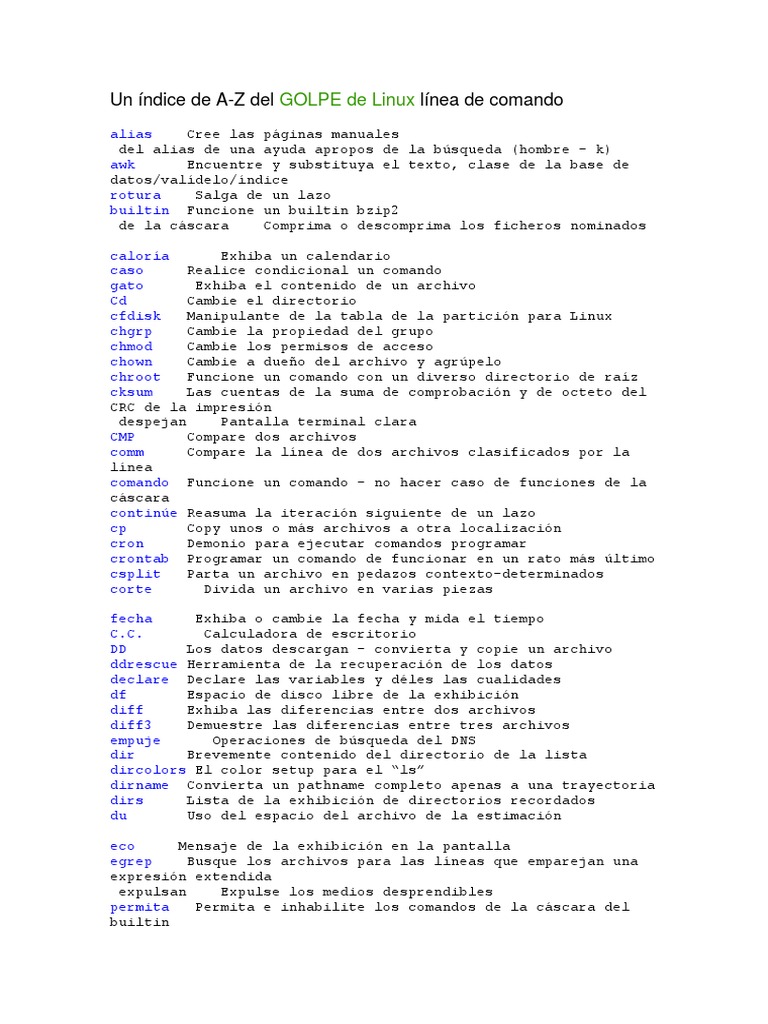 Lista de Comandos Linux | PDF | Archivo de computadora | Terminal de ...