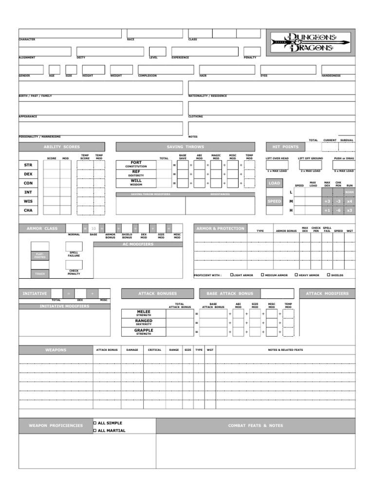 Character Sheet Template for RPGs | PDF