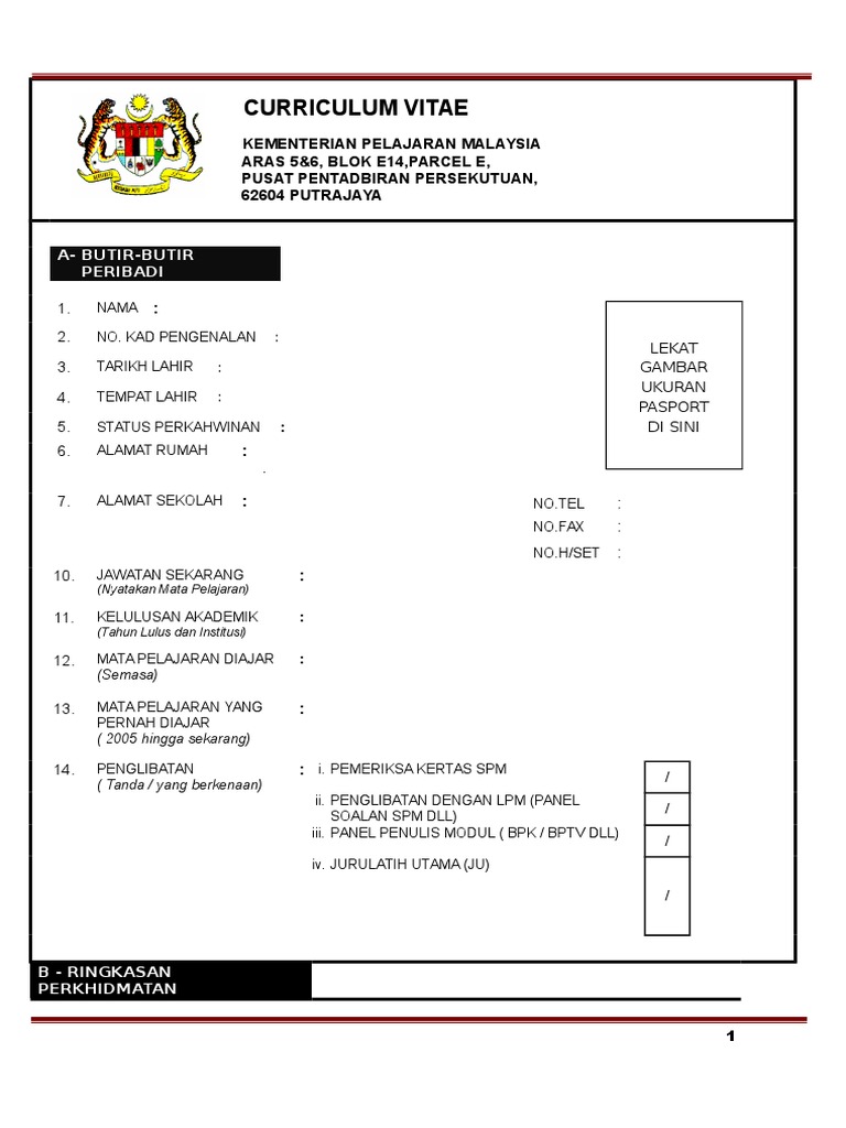 Curriculum Vitae - Borang Kosong