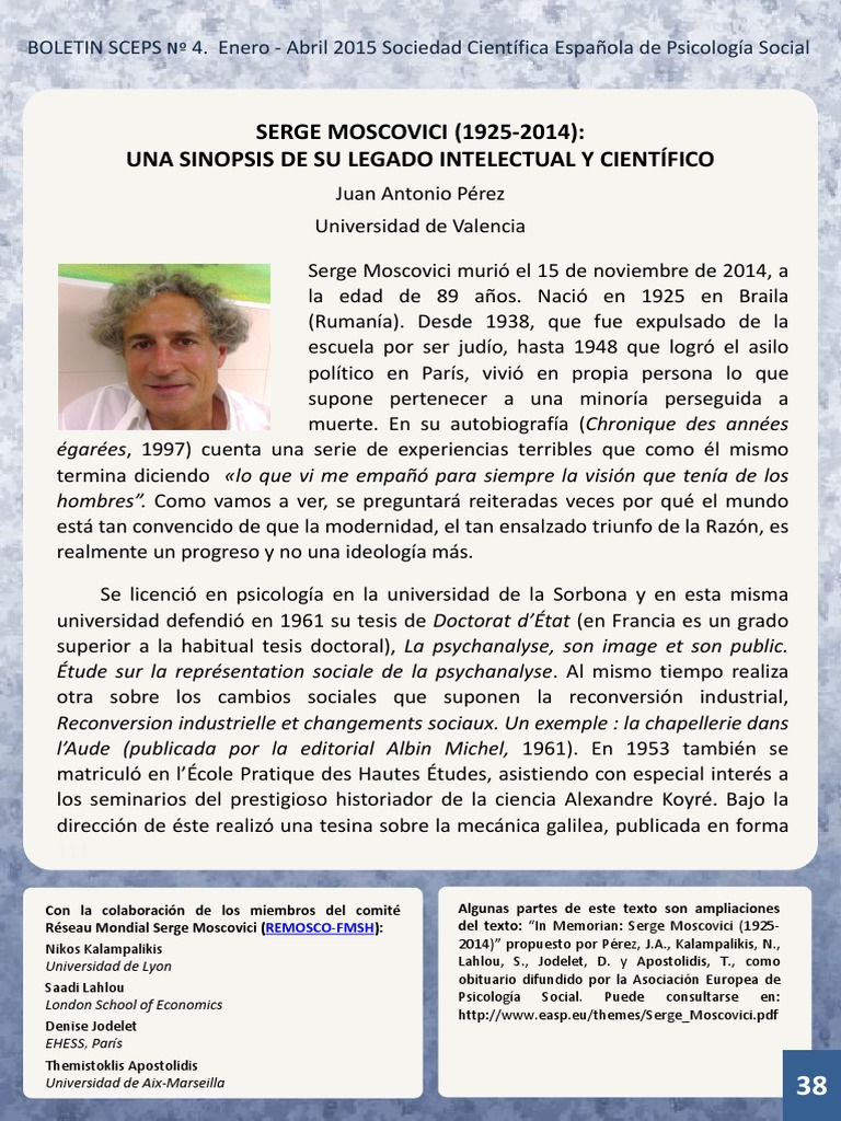 Serge Moscovici (1925-2014): Una sinopsis de su legado intelectual y ...