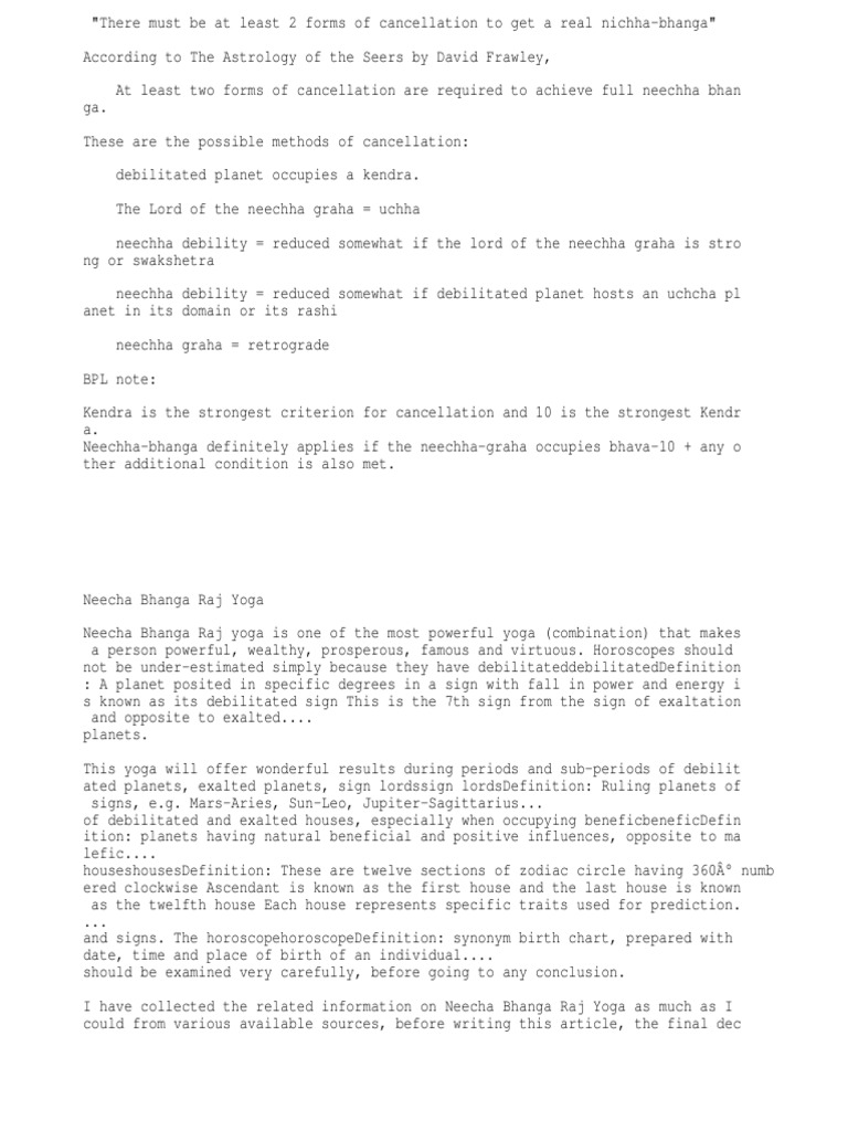 Neecha Bhanga Few | PDF | Planets In Astrology | Hindu Astrology