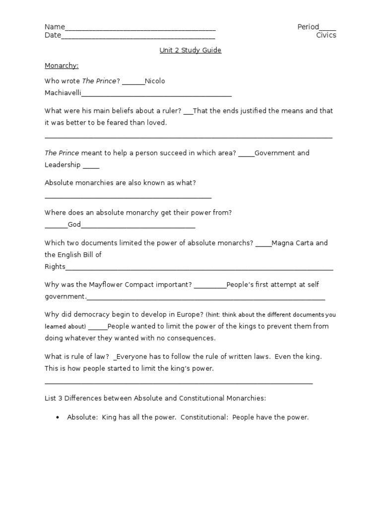 Unit 2 Study Guide 1 | PDF | Politics