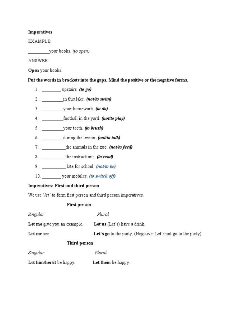 Present Simple Imperative Exercises | PDF | Foreign Language Studies ...