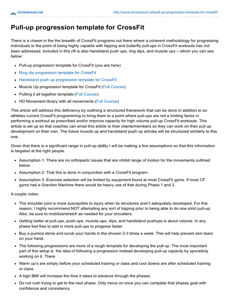 Pull-Up Progression Template For CrossFit | PDF | Physical Exercise ...