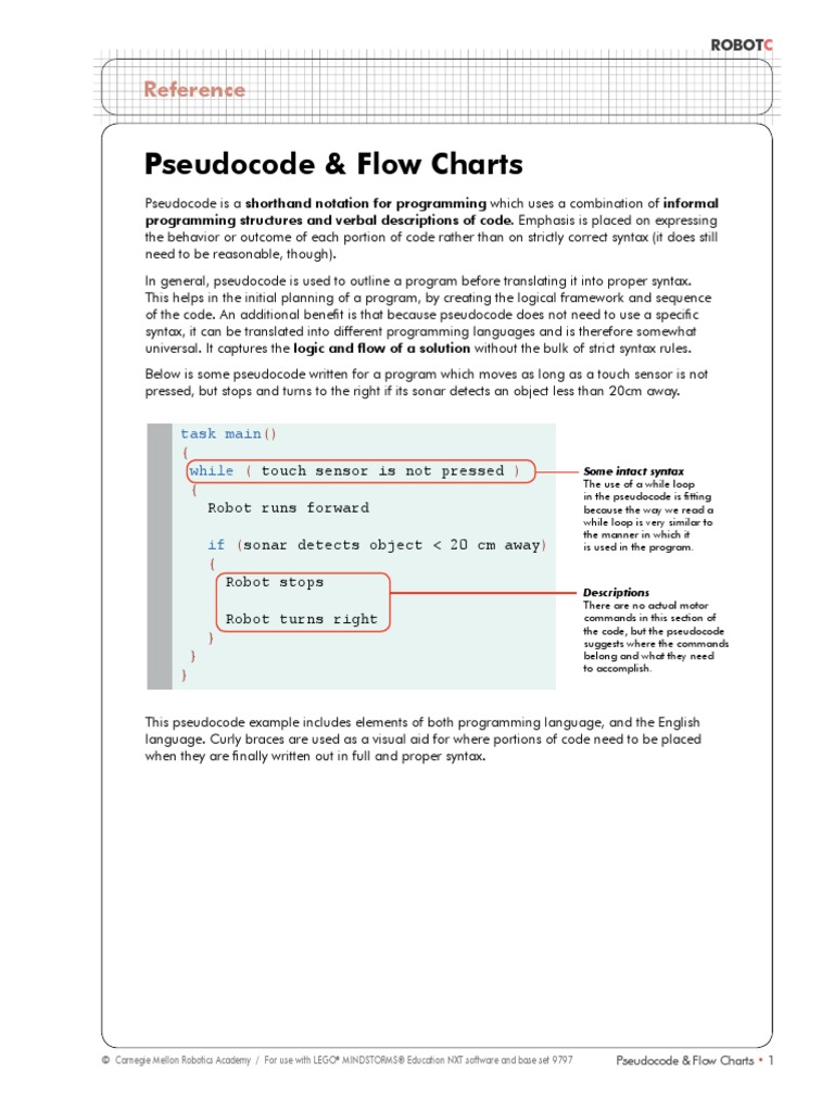 Robot C2 - Using Pseudo Code and Flowcharts For RobotC Programming For LEGO | PDF | Modular ...