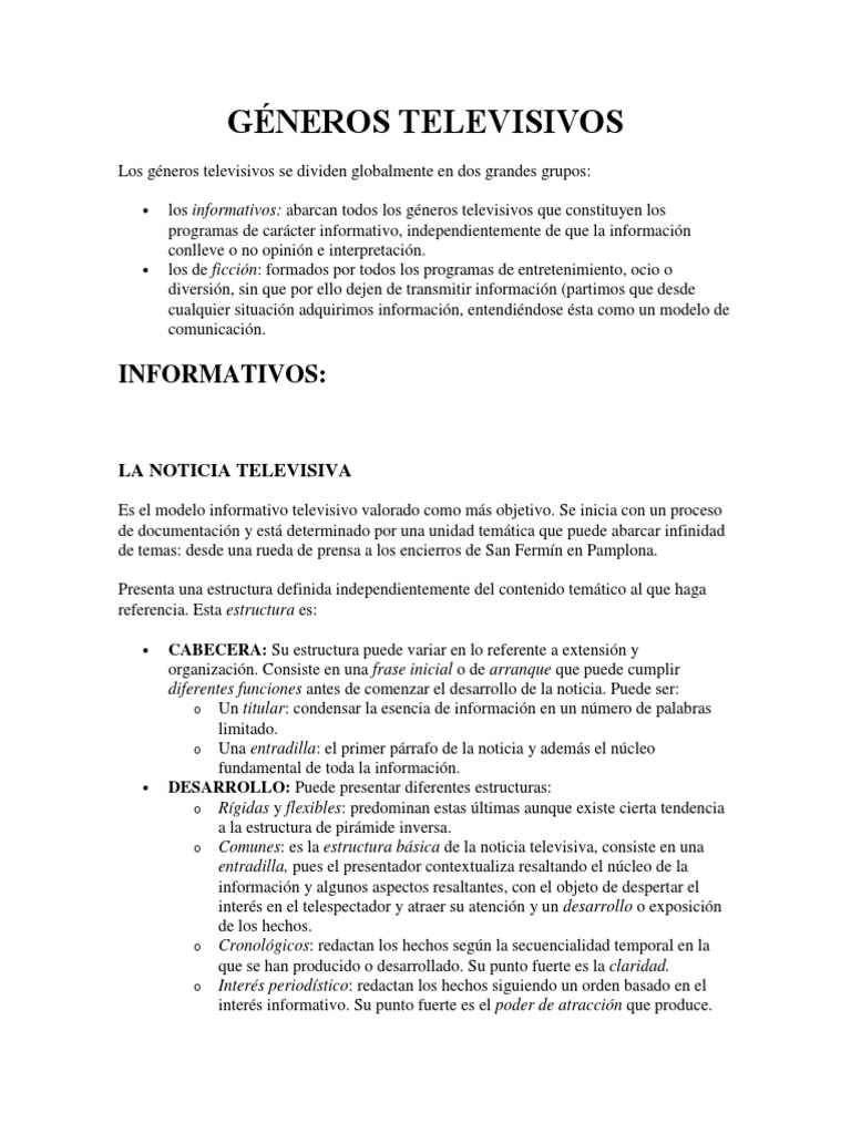 Géneros Televisivos | PDF | Documental | Información