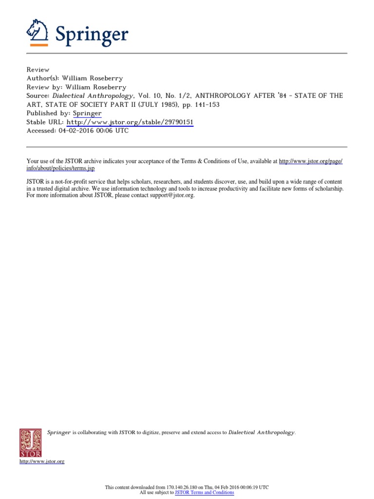 William Roseberry - Review Essay Eric Wolf Europe and The People ...