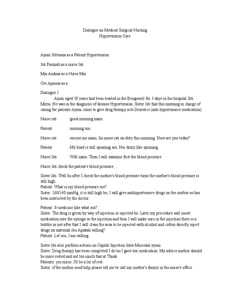 Dialogue On Medical Surgical Nursing | PDF | Blood Pressure | Injection ...