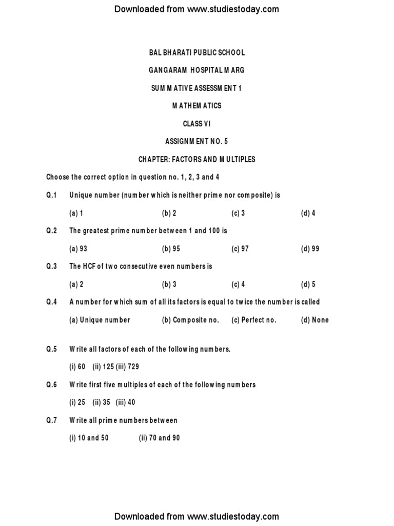 CBSE Class 6 Maths Practice Worksheets | PDF | Prime Number | Summation