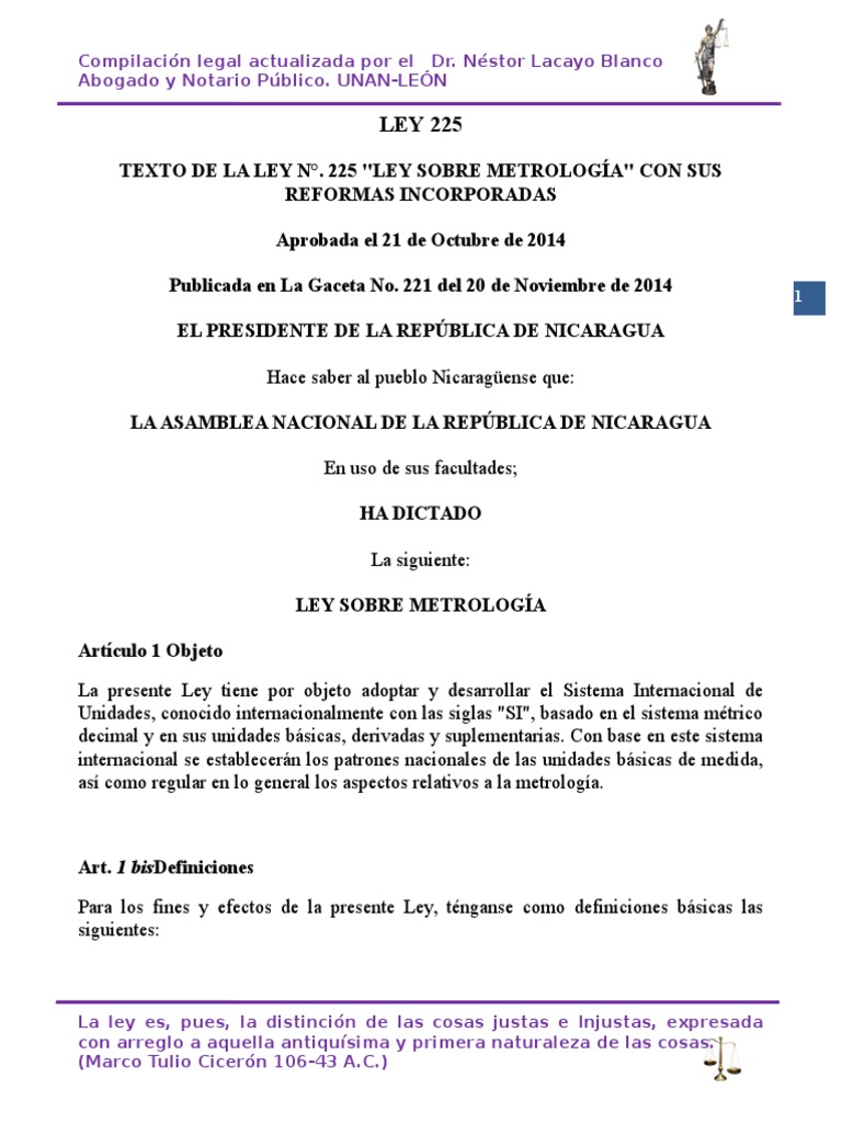 Ley 225 Ley Sobre Metrología. | PDF | Metrología | Calibración