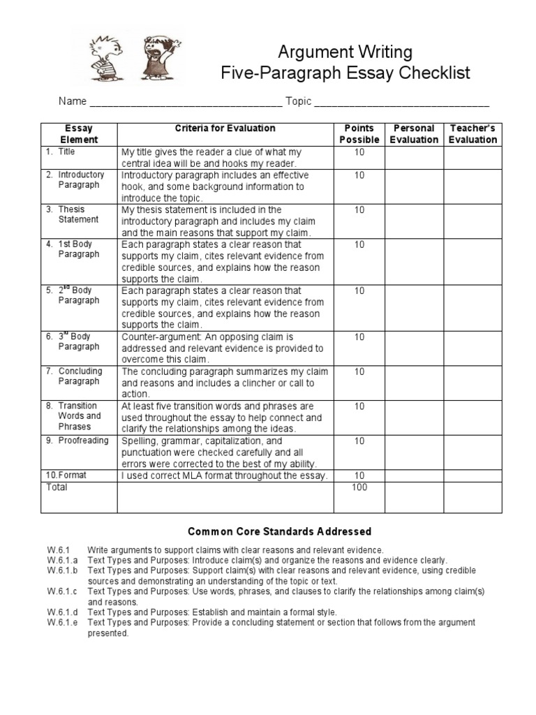 Argument Essay Writing Checklist | PDF
