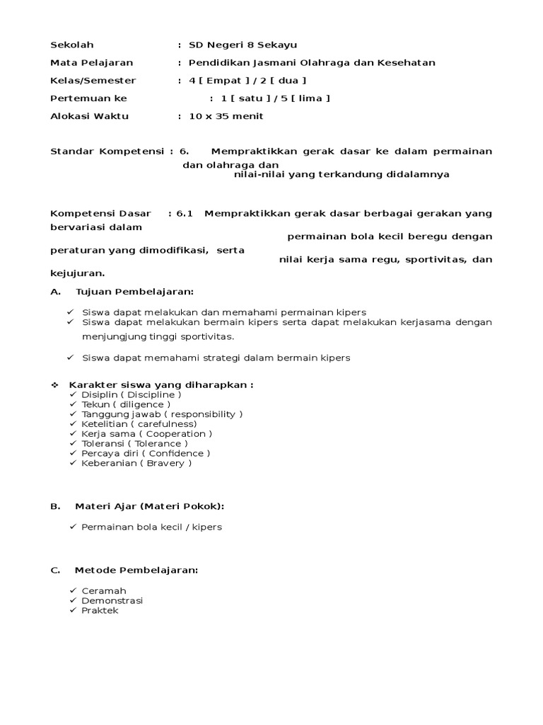 Contoh RPP Pjok Kls 4 | PDF | Karier & Perkembangan