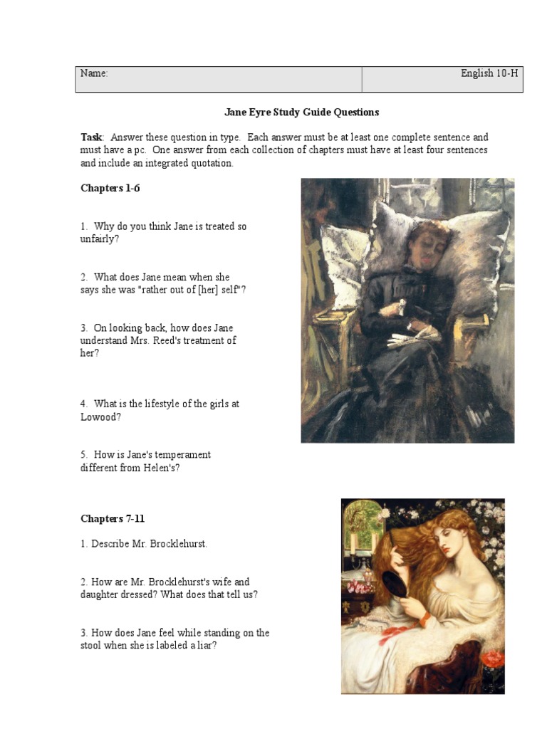 Jane Eyre Study Guide Questions | PDF | Jane Eyre | Novels