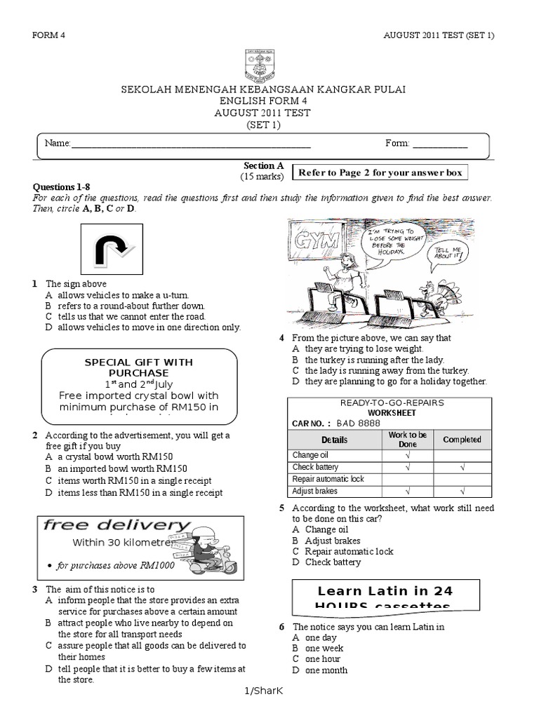 Form 4 English Test | PDF | Sports & Recreation | Language Arts ...