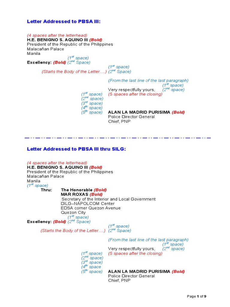 Annex a - Letter Format | Metro Manila | President Of The Philippines