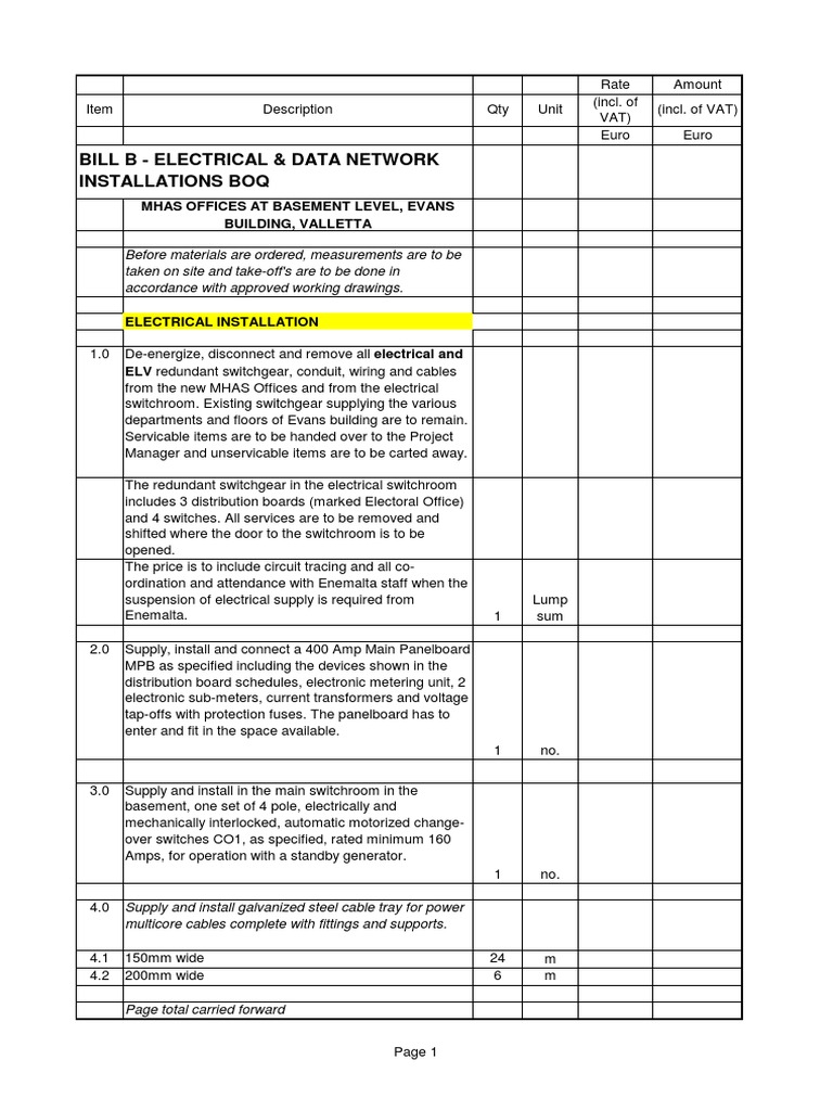 Boq B - Electrical and Data | PDF | Electrical Wiring | Cable