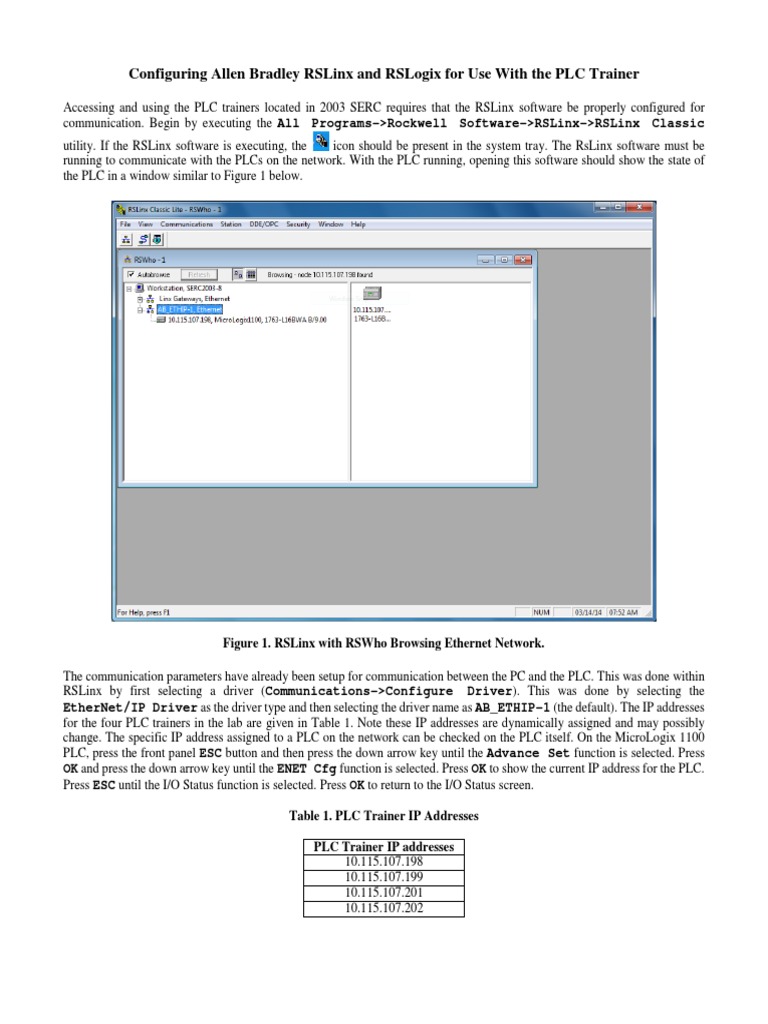 Configuring Allen Bradley RSLinx and RSLogix For Use With The PLC Trainer | PDF | Programmable ...