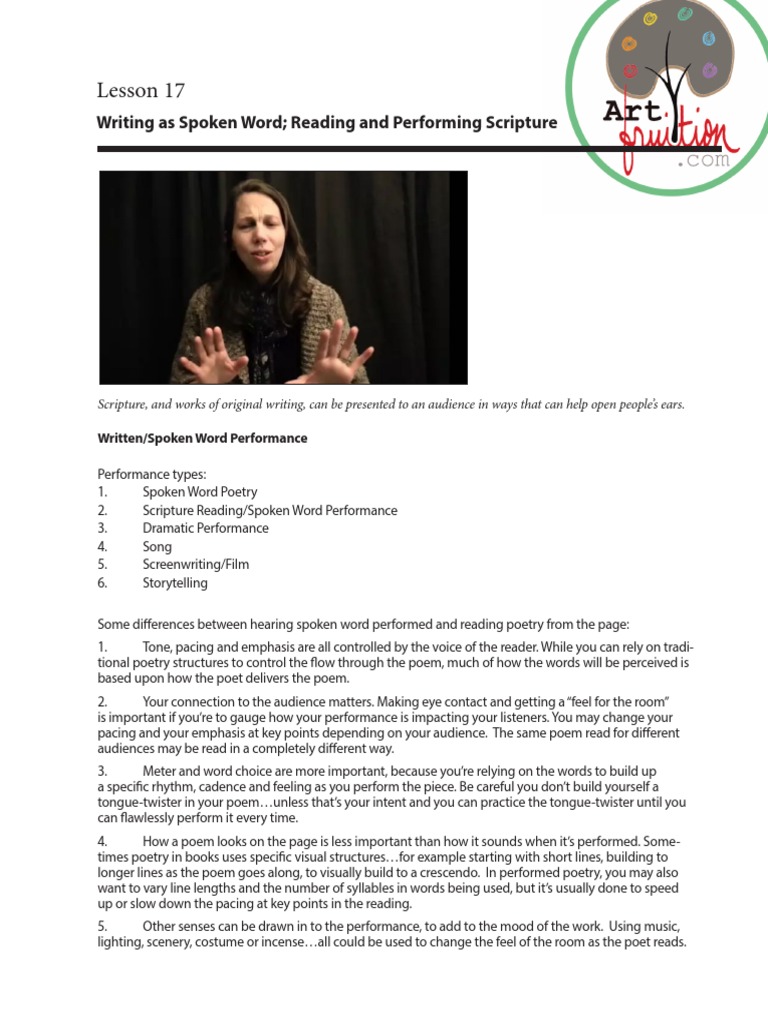 Writing As Performance:Spoken Word Handout | PDF | Spoken Word | Poetry