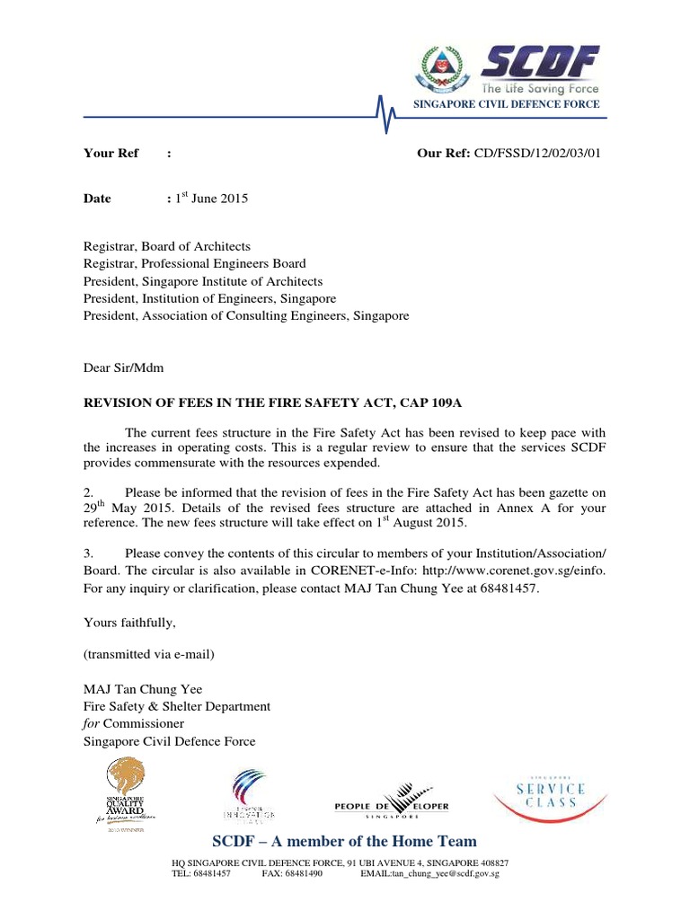 SCDF - Revision of Fees in The Fire Safety Act CAP 9A | PDF | Dangerous ...