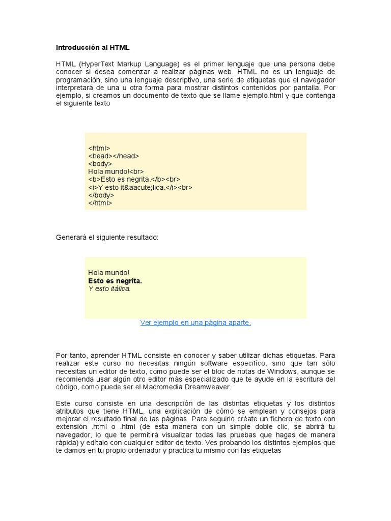 Introducción Al HTML | PDF | HTML | Hipervínculo