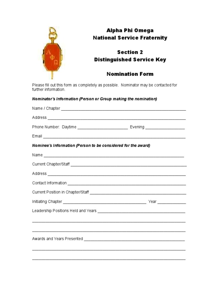 Distinguished Service Key Nomination Form | PDF | Career & Growth
