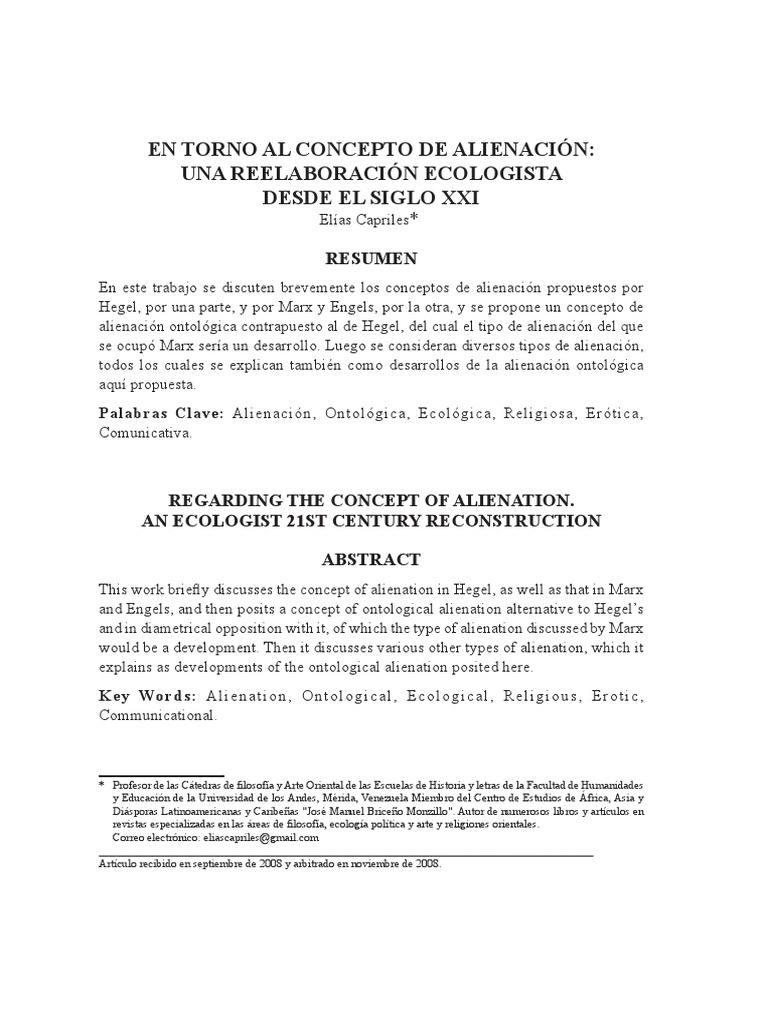 EnTornoAlConceptoDeAlienacionUnaReelaboracionEcolo 3987066 | PDF ...
