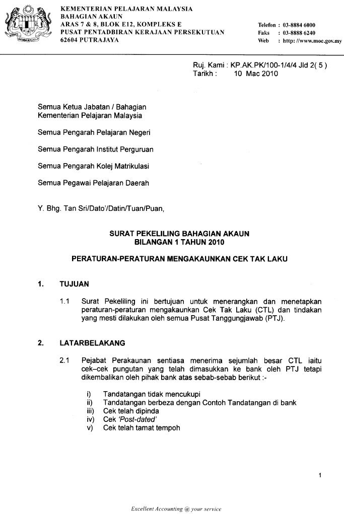 Pekeliling Untuk Menakaunkan Cek Tak Laku | PDF