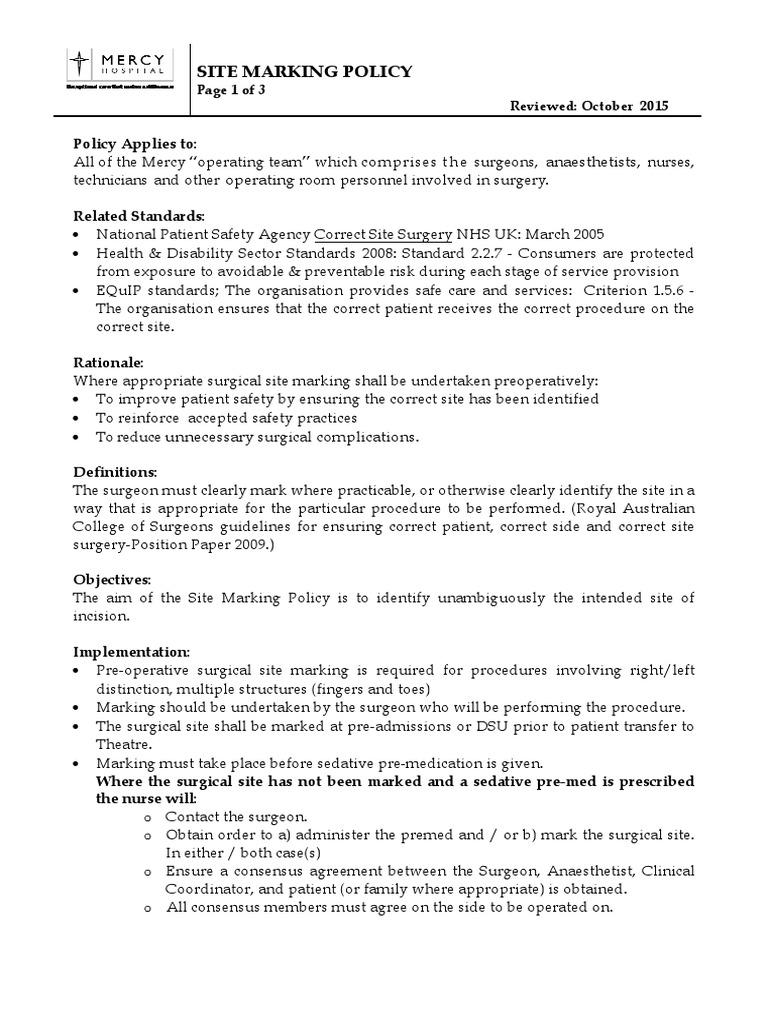 Site Marking Policy | Surgery | Patient