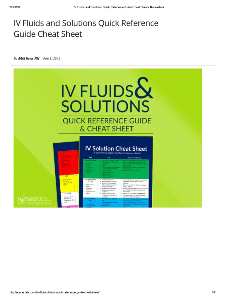 IV Fluids and Solutions Quick Reference Guide Cheat Sheet - Nurseslabs ...