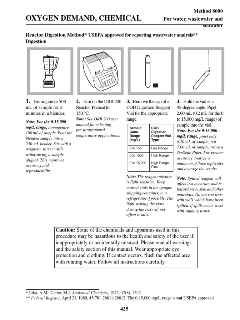Oxygen Demand, Chemical, Method 8000, 02-2009, 9th Ed | Materials ...