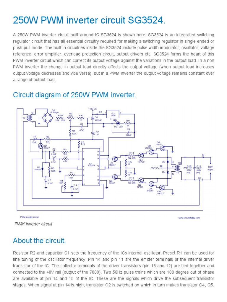 PWM Inverter Circuit Based On SG3524 - 12V Input, 220V Output, 250W | PDF | Power Inverter ...