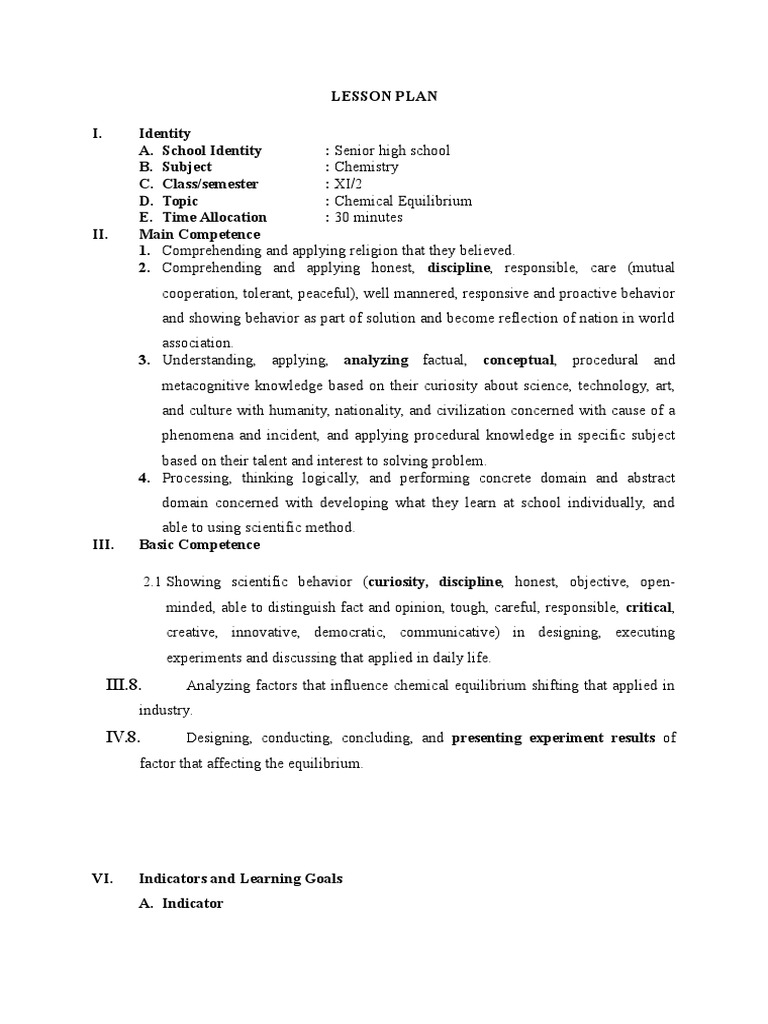 Lesson Plan - Equilibrium | PDF | Chemical Equilibrium | Chemical Reactions