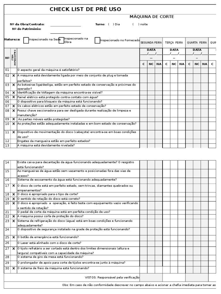 Is - ckl.001-r03 - Check List Pre Uso Máquina de Corte (..... ) | PDF ...