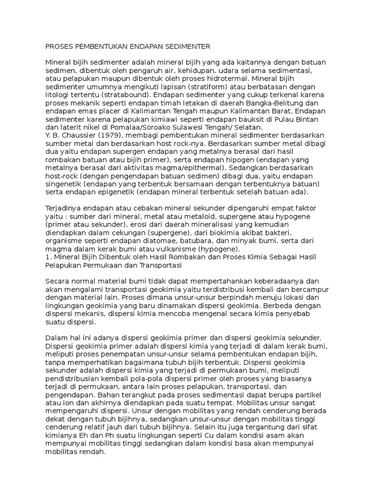 Proses Pembentukan Endapan Sedimenter | PDF
