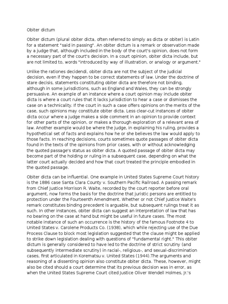 Obiter Dicta | PDF | Obiter Dictum | United States Case Law