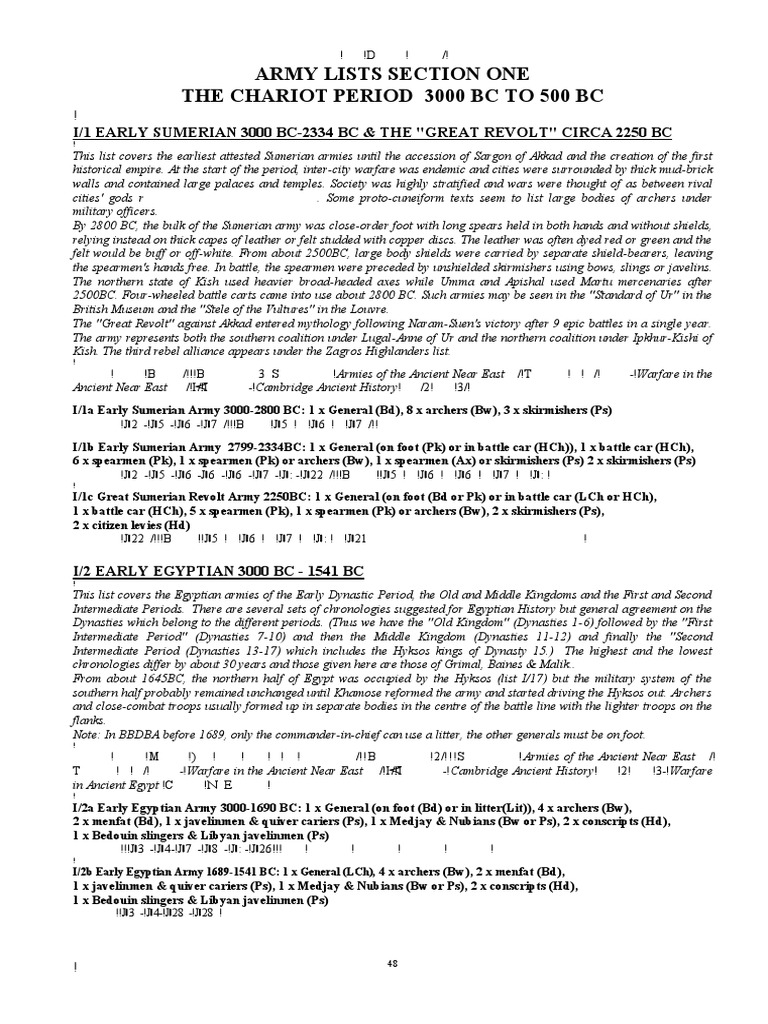 DBA 3.0 Army Lists: Chariot Period | PDF | Troy | Hittites