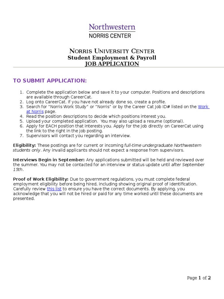 Norris Center Job Application Guide | PDF | Student Financial Aid In ...